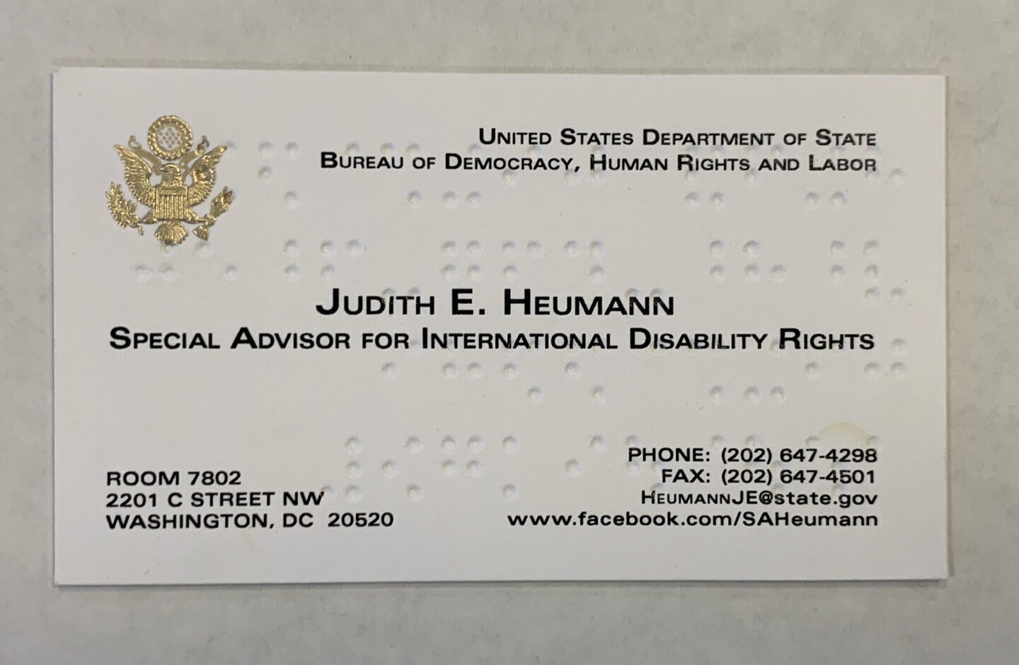 Judith Heumann’s Business Card - The National Museum of American Diplomacy