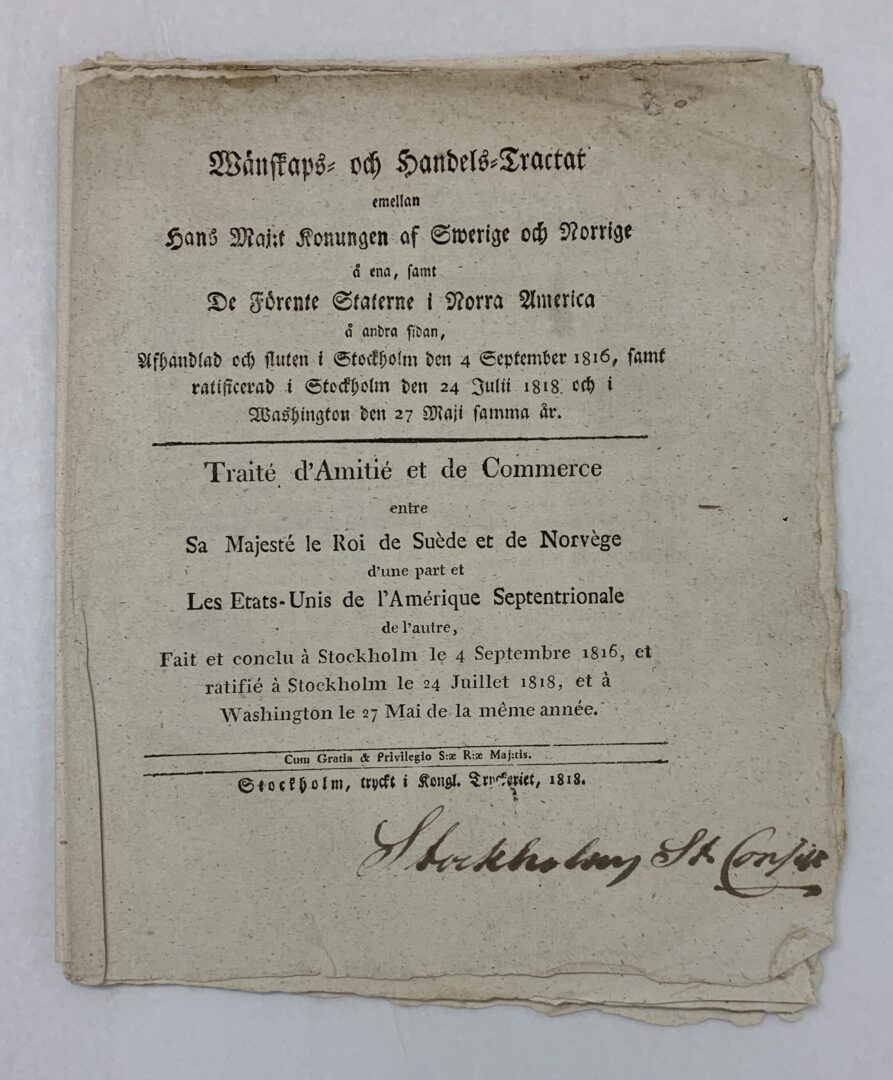 Printing of 1818 Treaty with Sweden - The National Museum of American ...